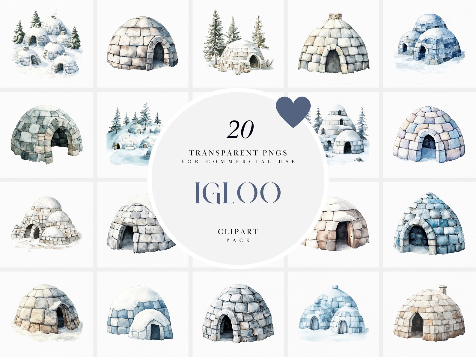Watercolor Igloo Clipart, Cold Snowy Igloos, Icey Winter Igloo Village ...