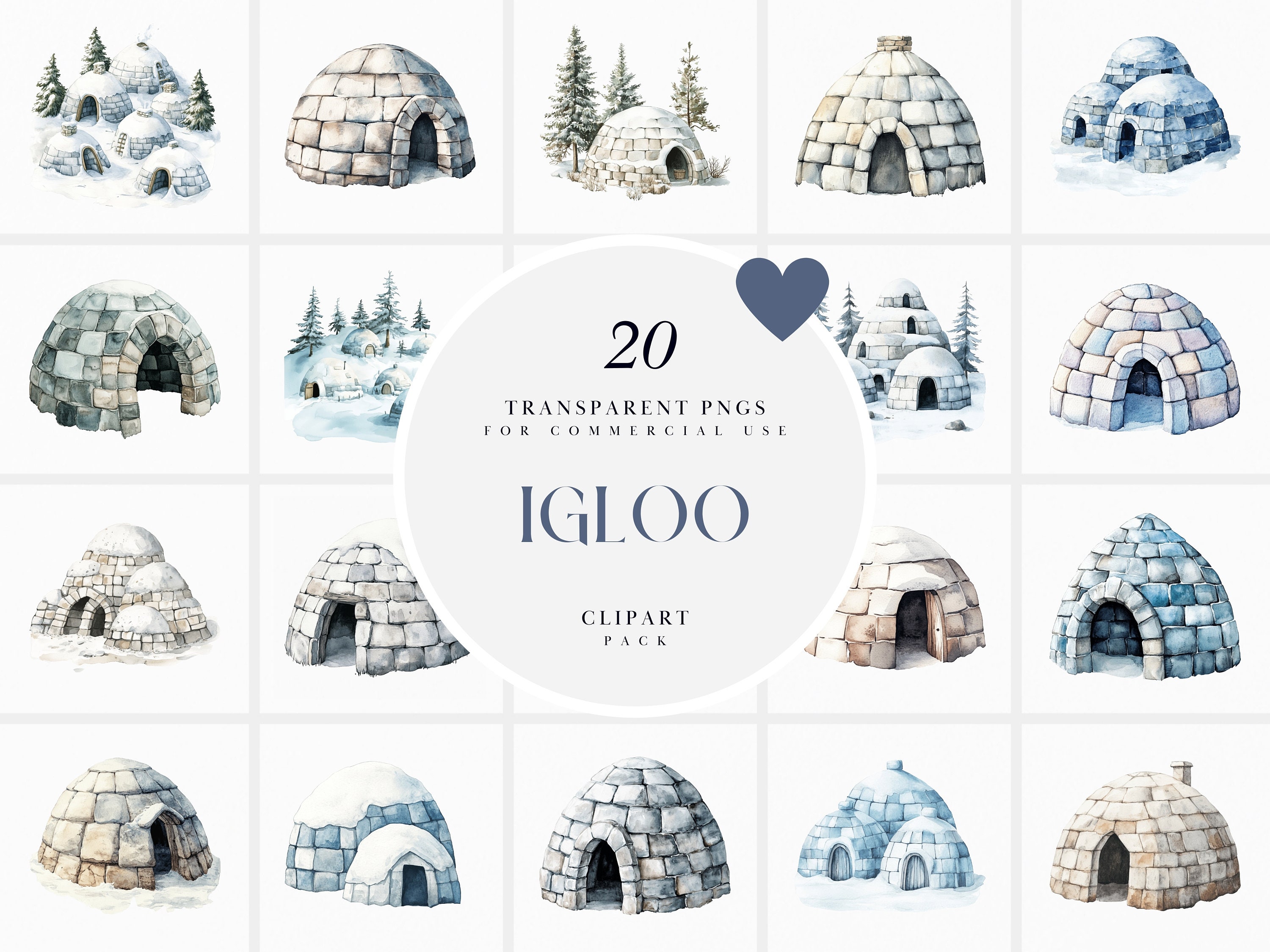 Watercolor Igloo Clipart, Cold Snowy Igloos, Icey Winter Igloo Village, Inuit, Greenland ...