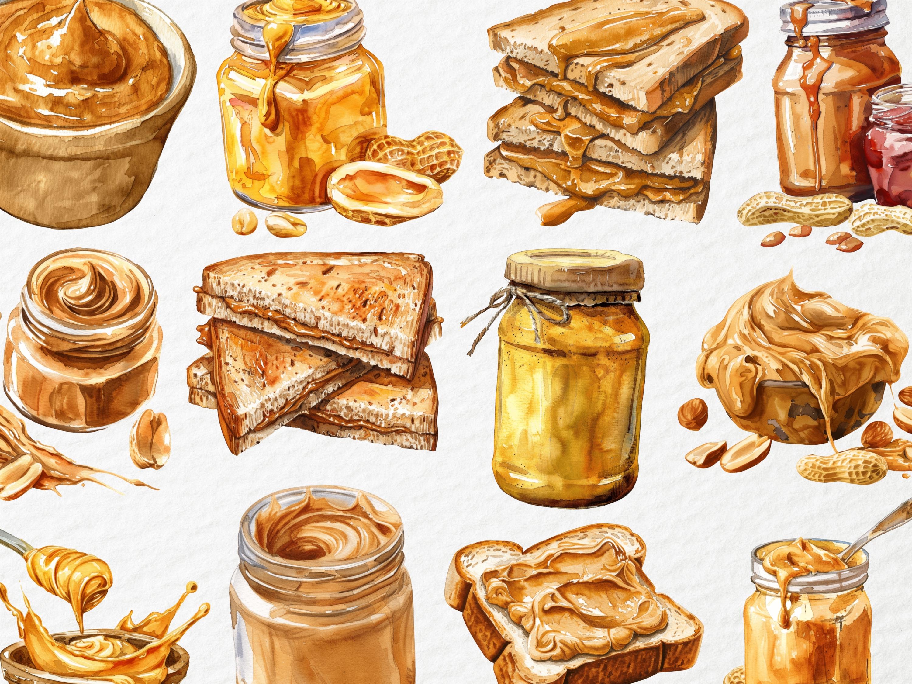 Watercolor Peanut Butter Clipart, Creamy Spread Sandwich Dessert ...