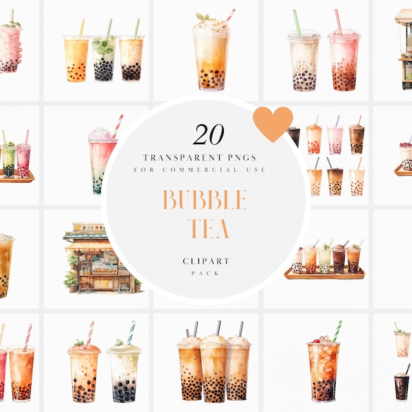 Watercolor Boba Clipart - Etsy