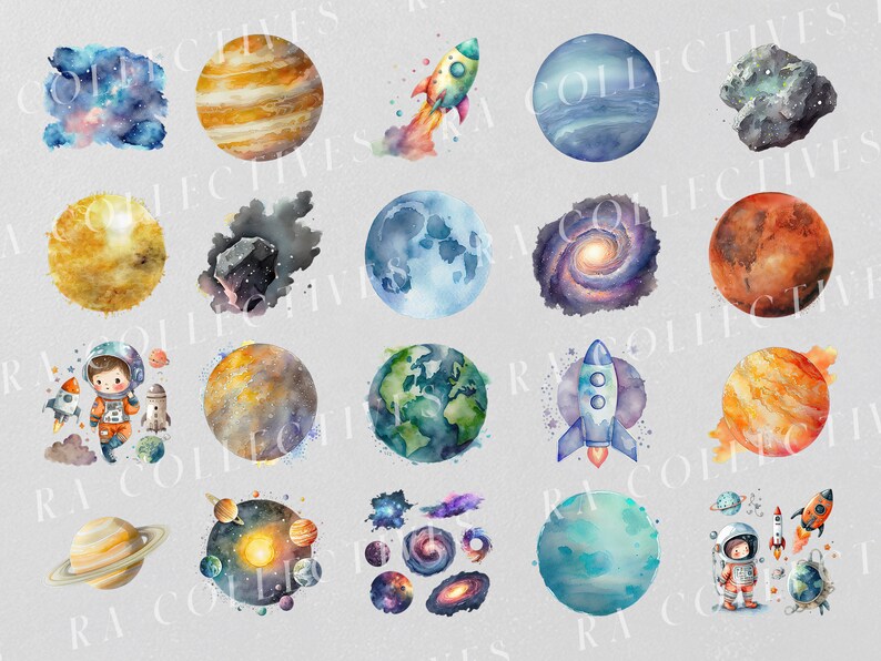 Watercolor Outer Space Clipart Planets Clipart Solar System - Etsy