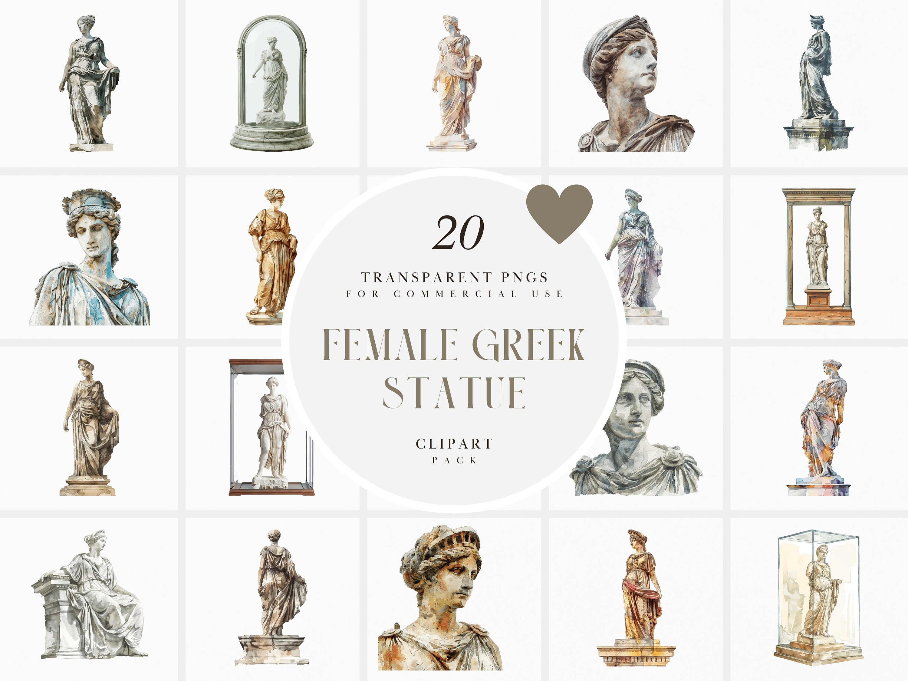 Watercolor Greek Statue Clipart, Female Figure Art, Monumental Marble ...