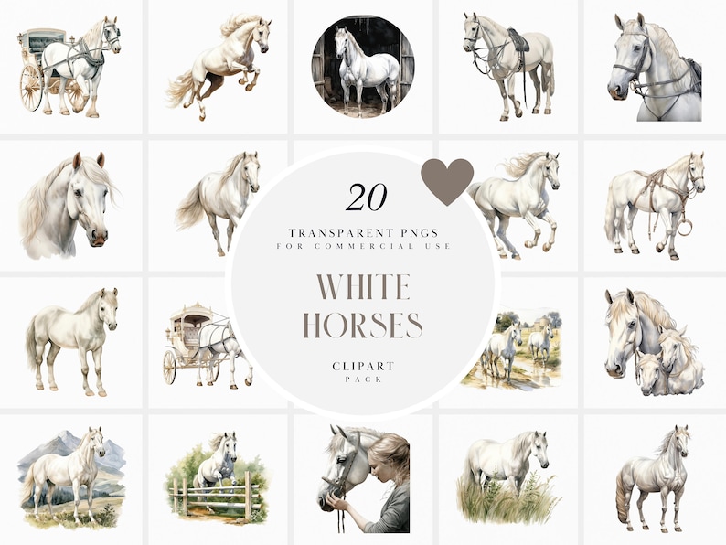Watercolor White Horse Clipart, White Horses Clipart, White Pony ...