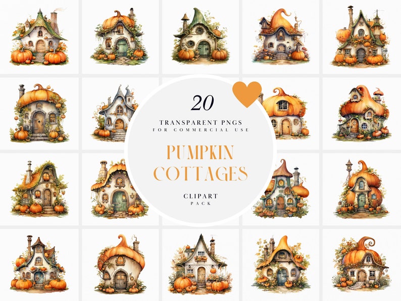 Watercolor Pumpkin Cottage Clipart, Pumkin Cabin Clipart, Whimsical ...