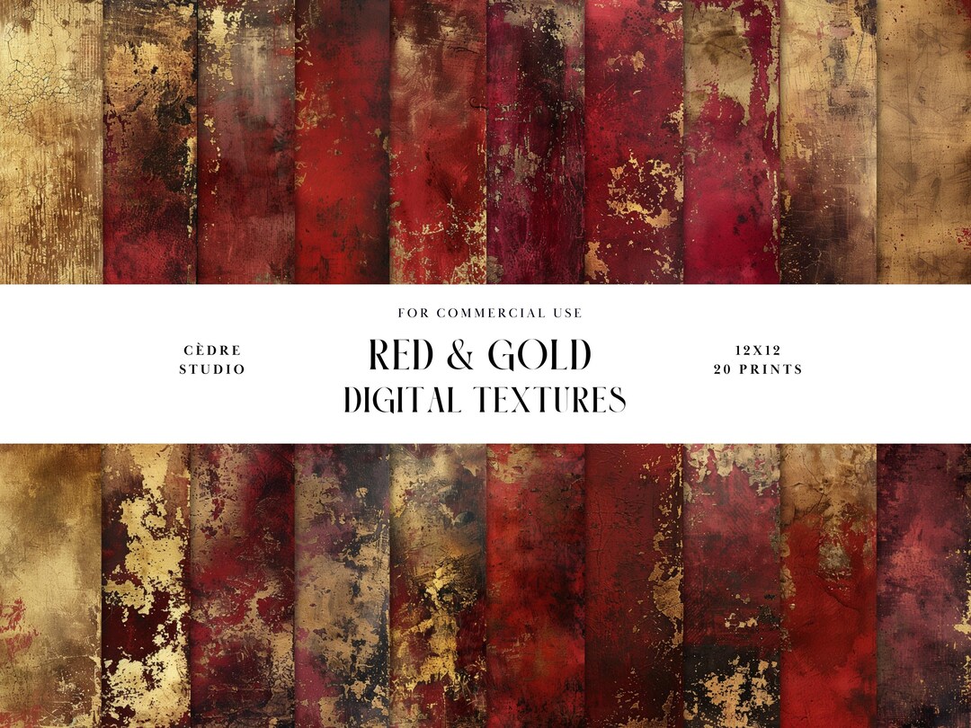 Red and Gold Digital Textures, Dark Red and Golden Digital Papers ...