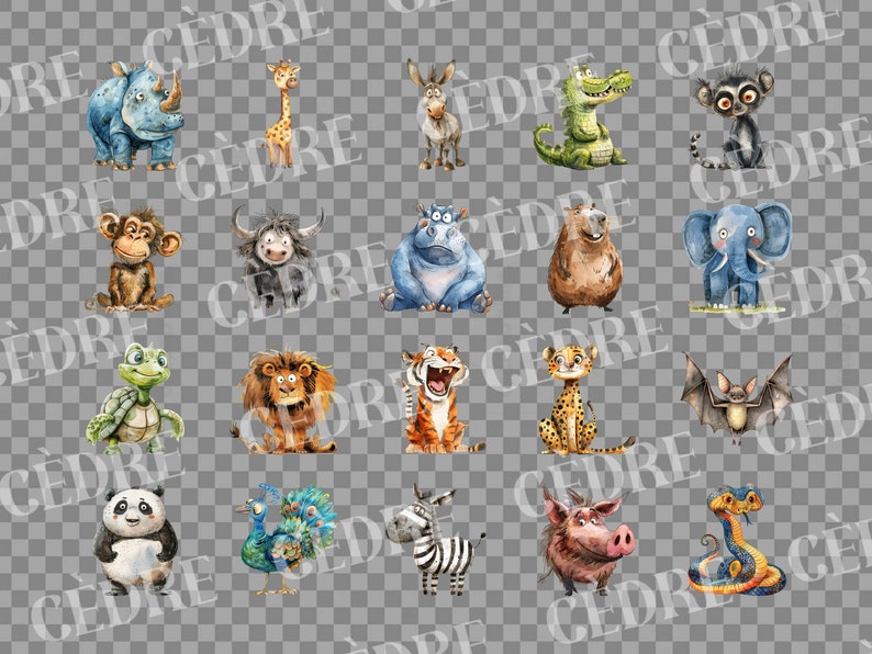 Watercolor Quirky Zoo Animals Clipart, Cute Funny Zoo Animals Clipart ...