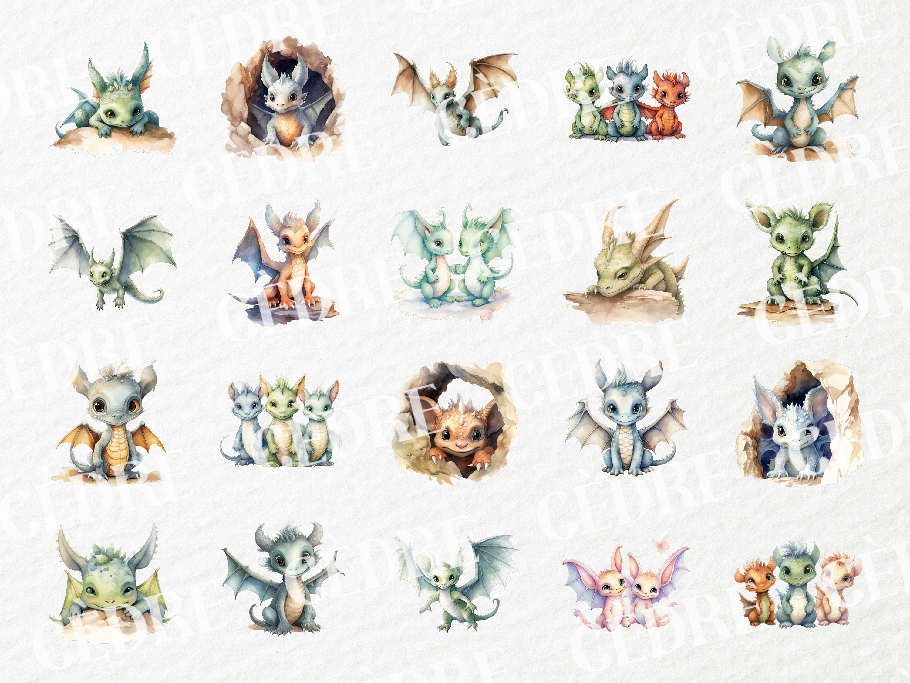 Watercolor Cute Baby Dragon Clipart Pastel Baby Dragons - Etsy