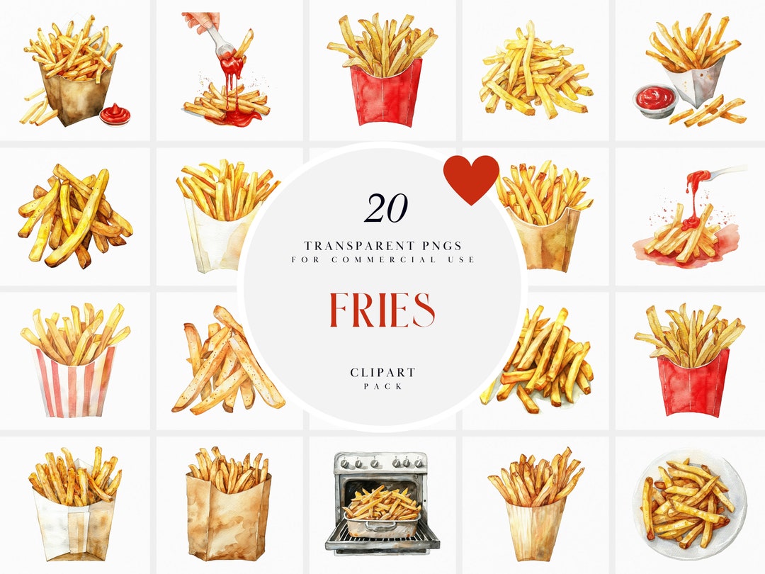 Watercolor French Fries Clipart, Fast Food Chain, Restaurant, Food ...