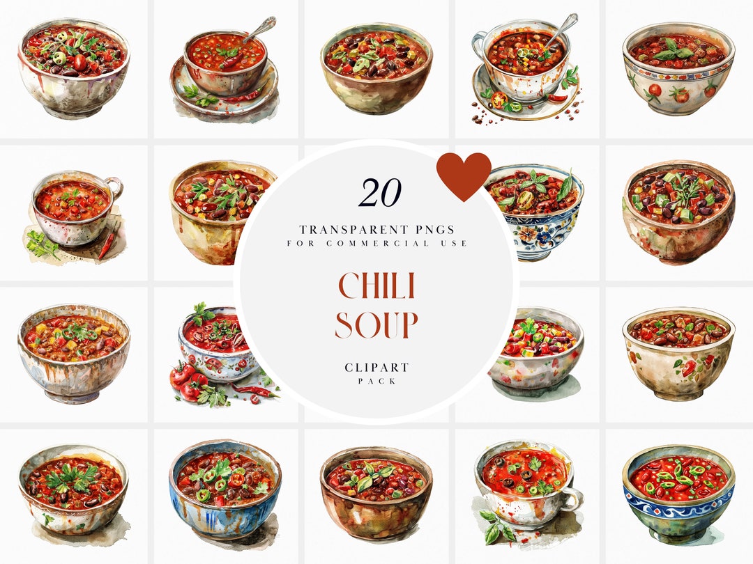 Watercolor Chili Soup Clipart, Chili Stew Clipart, Chili Stock Clipart ...