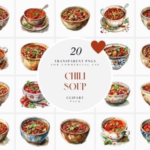 Watercolor Chili Soup Clipart, Chili Stew Clipart, Chili Stock Clipart ...