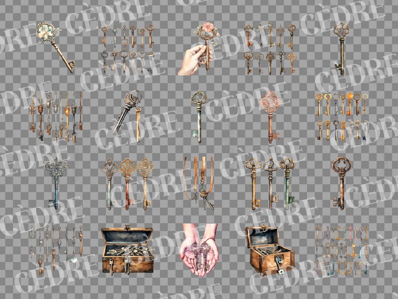 Watercolor Victorian Keys Clipart, Vintage Key Clipart, Medieval ...