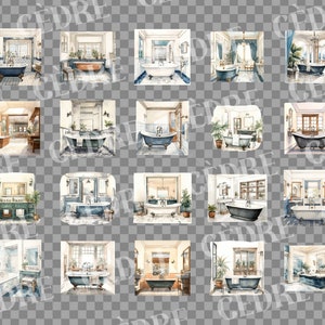 Watercolor Modern Bathroom Clipart, Sleek Bathroom Clipart, Home Clean ...