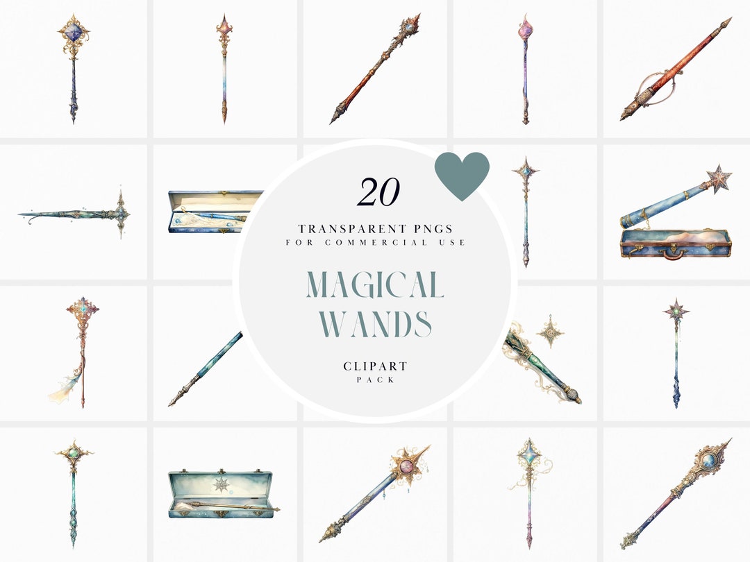 Watercolor Magic Wand Clipart, Magical Witch Staff Clipart, Fairy Wand ...