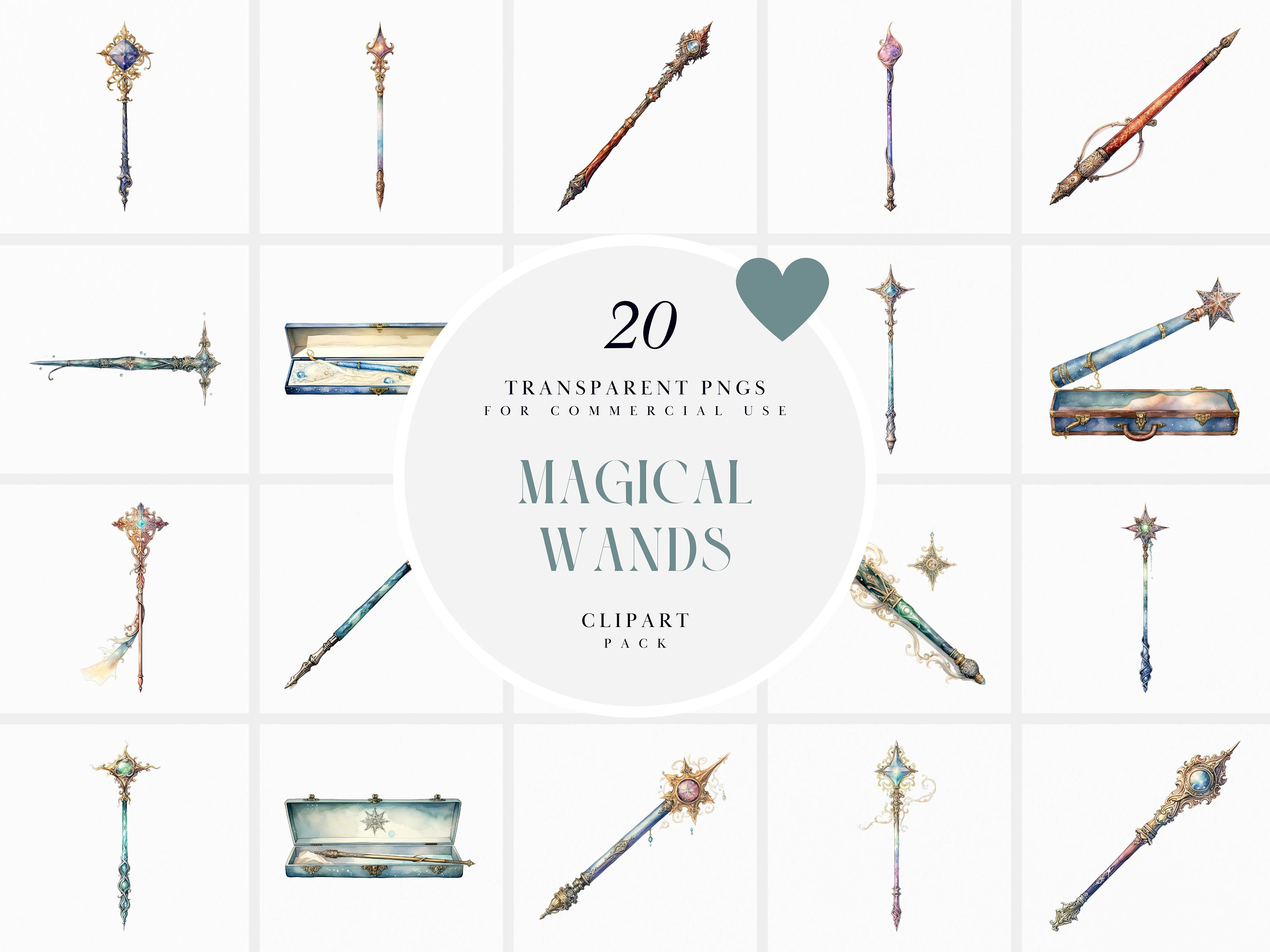Watercolor Magic Wand Clipart, Magical Witch Staff Clipart, Fairy Wand ...