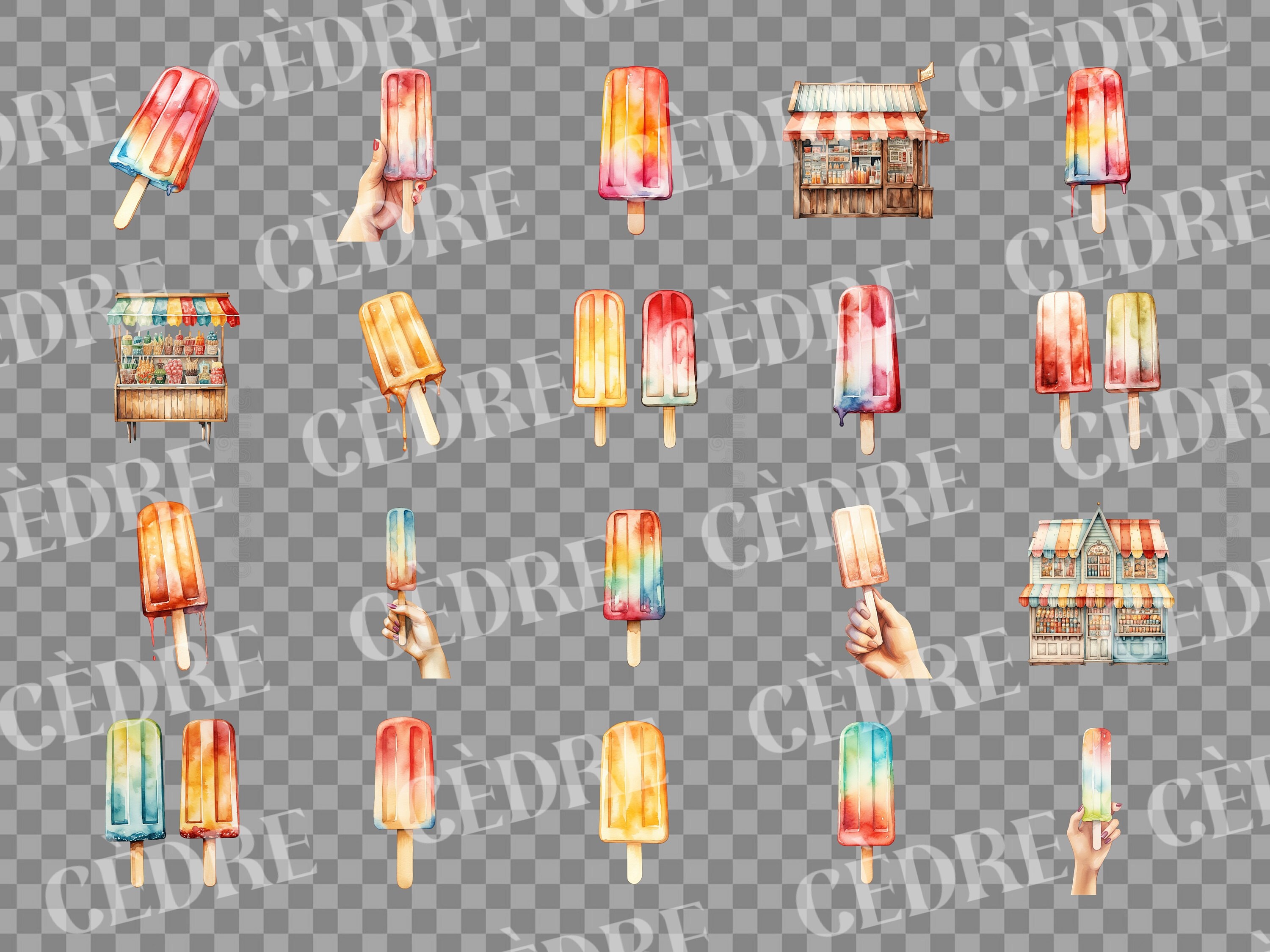 Watercolor Popsicle Clipart, Watercolor Ice Pop Clipart, Summer Clipart ...