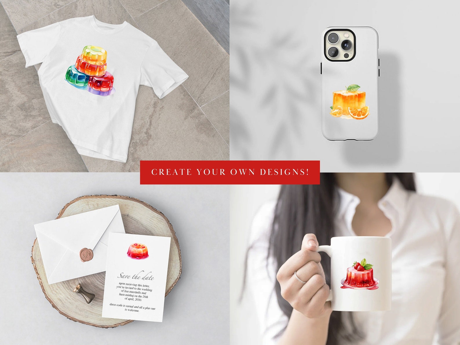 Watercolor Sweet Jello Clipart, Jello Dessert Clipart, Colourful Jello ...