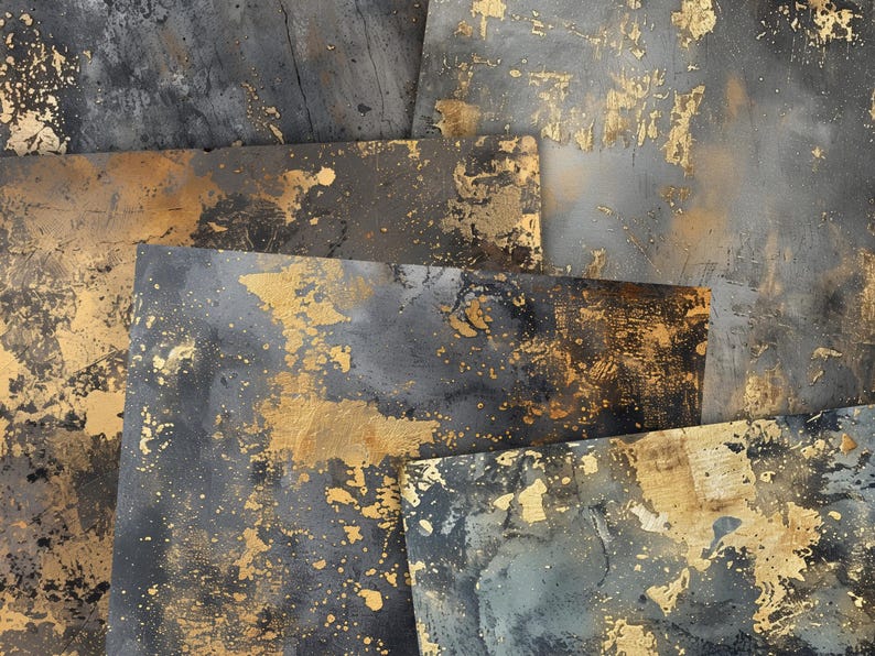 Gray and Gold Digital Textures, Dark Gray and Golden Digital Papers ...