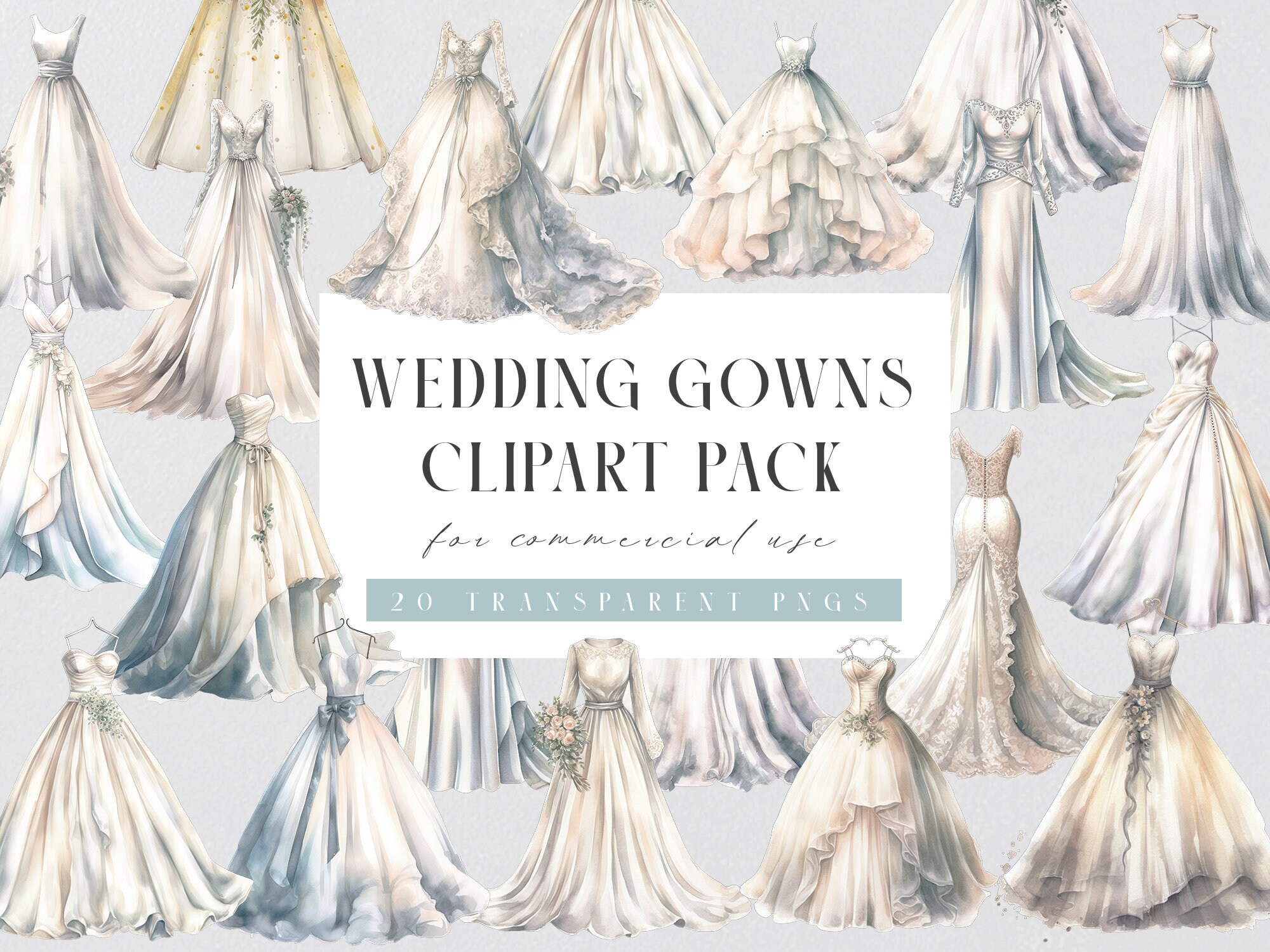 Watercolor Wedding Dresses Clipart White Wedding Dress - Etsy UK