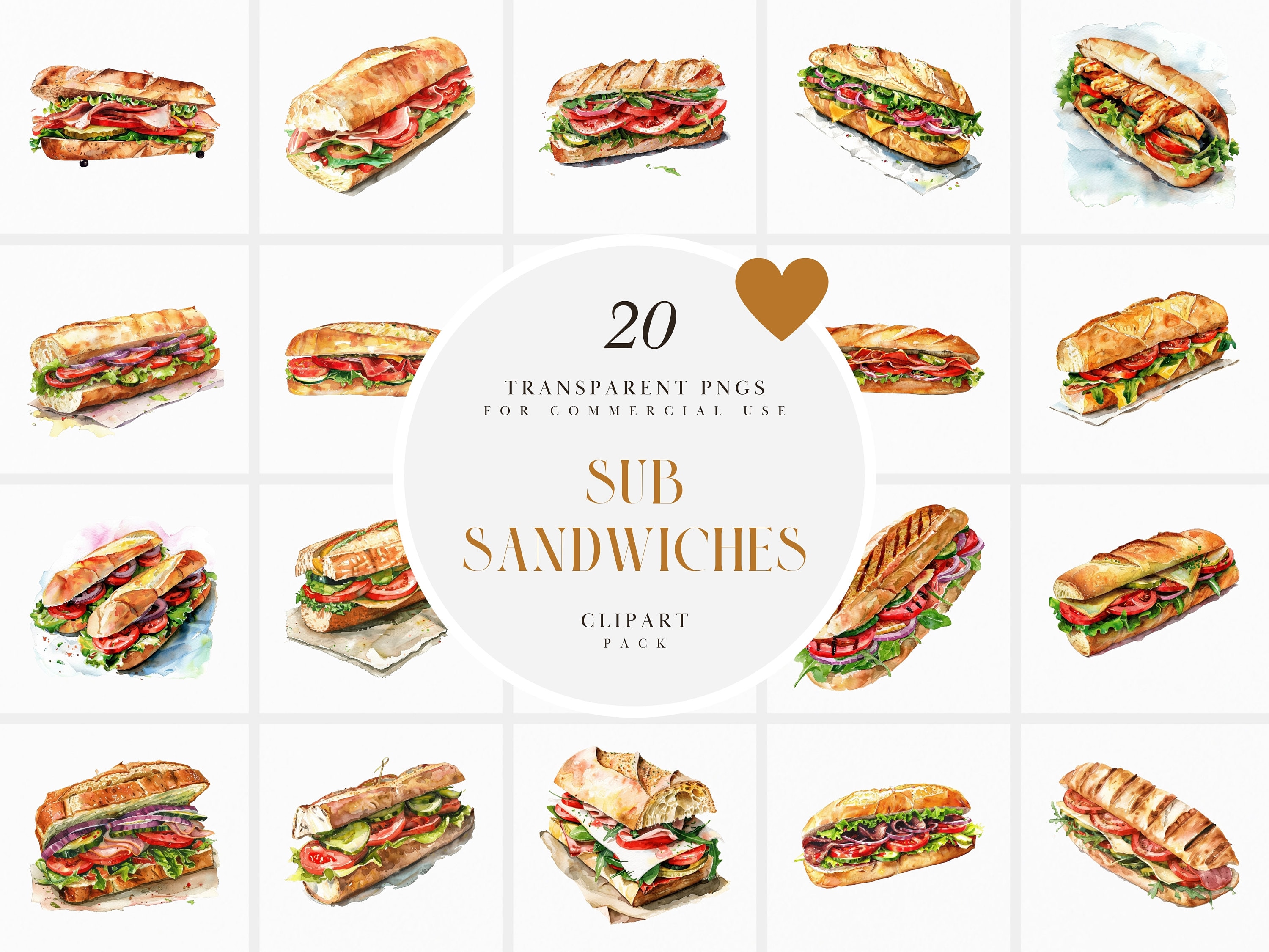 Watercolor Sub Sandwich Clipart, Subway Sandwiches, Submarine, Hoagie ...