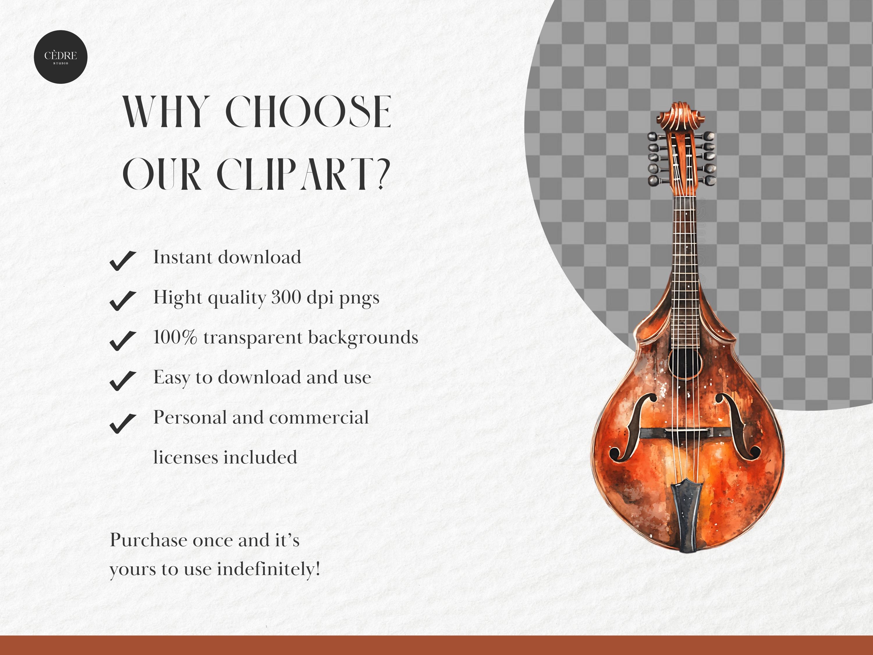 Watercolor Mandolin Clipart, Lute, Stringed Instruments, Classic ...
