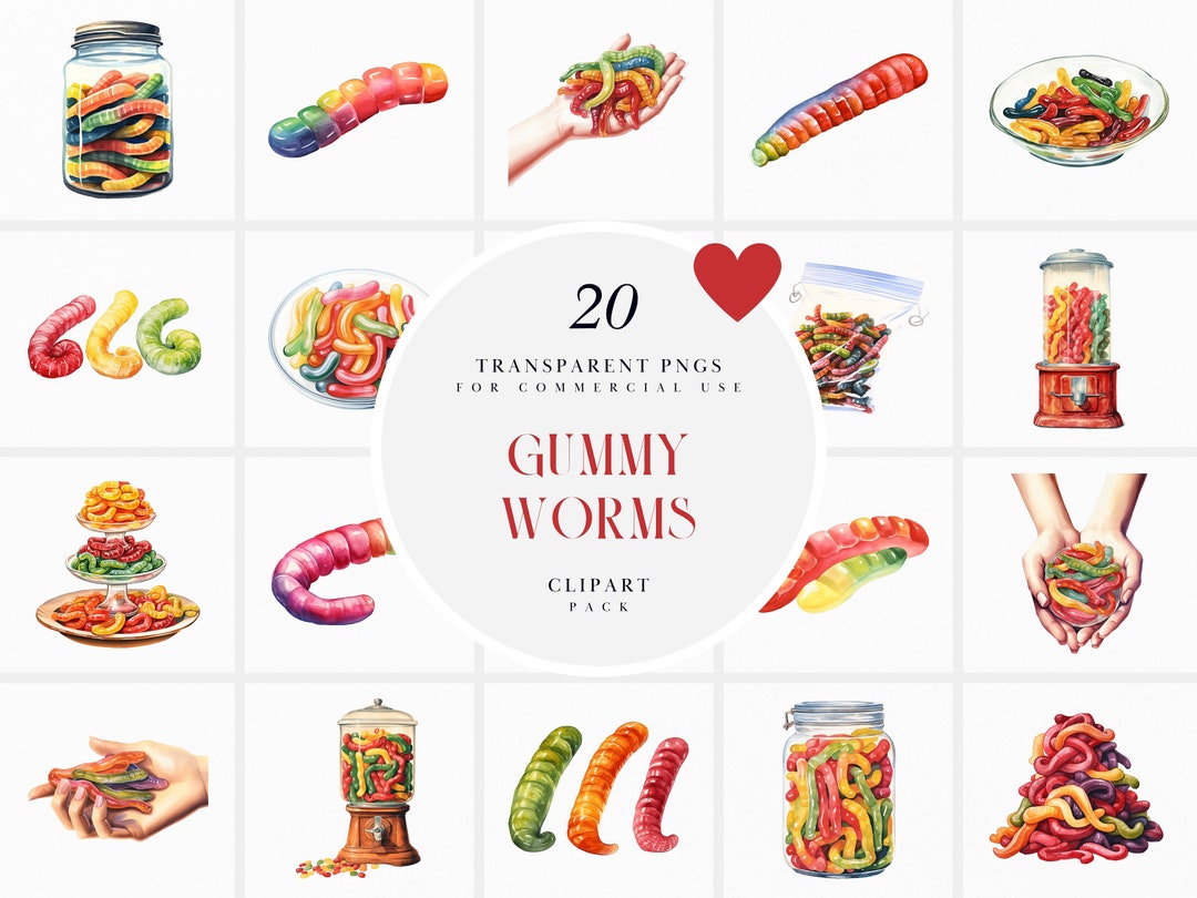 Watercolor Gummy Worms Clipart, Gummies Candy Clipart, Candy in Wrapper ...