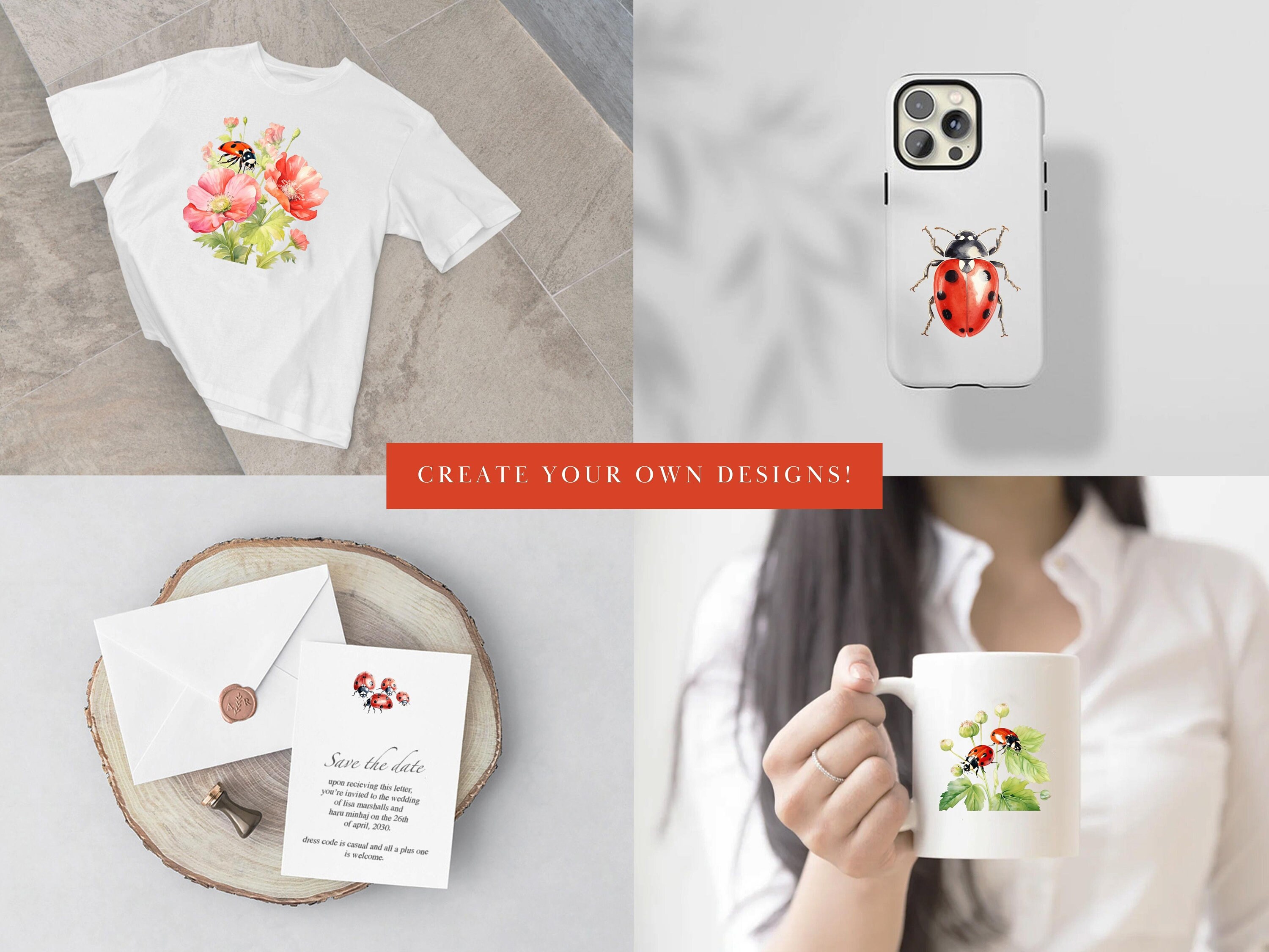 Watercolor Red Ladybugs Clipart, Flying Red Ladybug Bundle, Ladybird ...