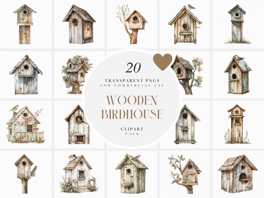 Watercolor Wooden Birdhouse Clipart, Wood Birdhouses Clipart, Porch ...