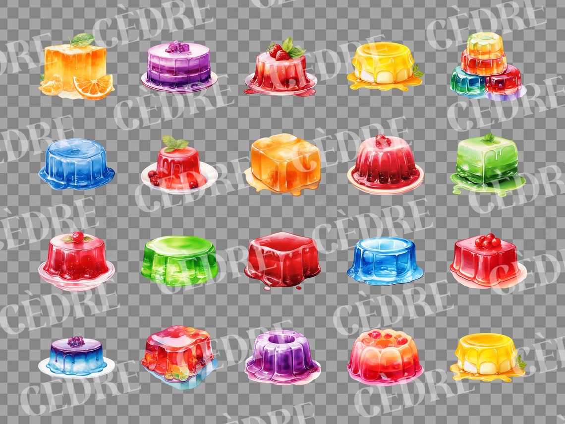 Watercolor Sweet Jello Clipart, Jello Dessert Clipart, Colourful Jello ...
