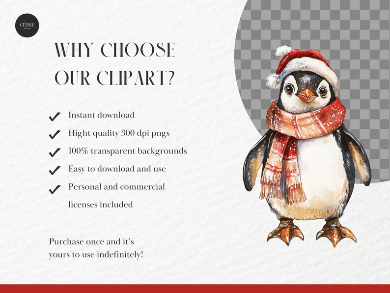 Watercolor Christmas Penguins Clipart, Cute Kids Illustration, Xmas ...