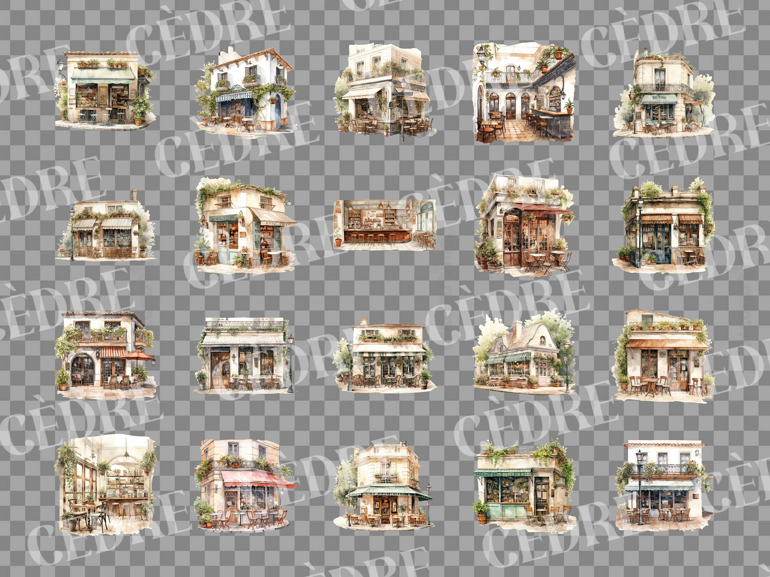 Watercolor European Cafe, French Cafes Clipart, Parisian Coffee Shop ...