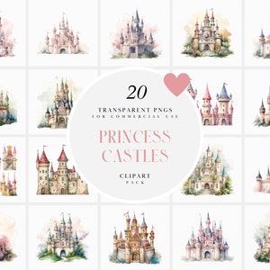 Watercolor Princess Castle Clipart, Pink Fairytale Castles Clipart ...