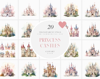 Pink Castle Clipart Bundle, Princess Magical Fairytale Pink Gold Girls Fairy Castle Cute PNG ...