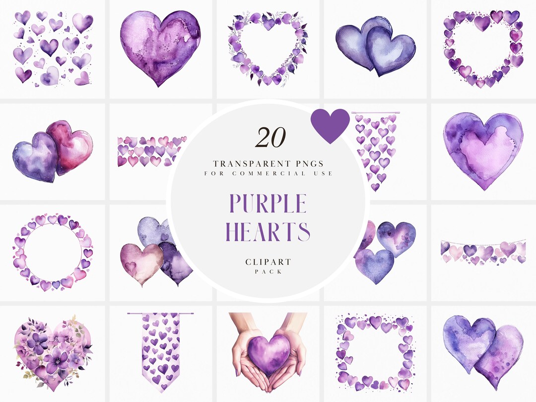 Watercolor Purple Hearts Clipart, Purple Heart Clipart, Heart Shape ...