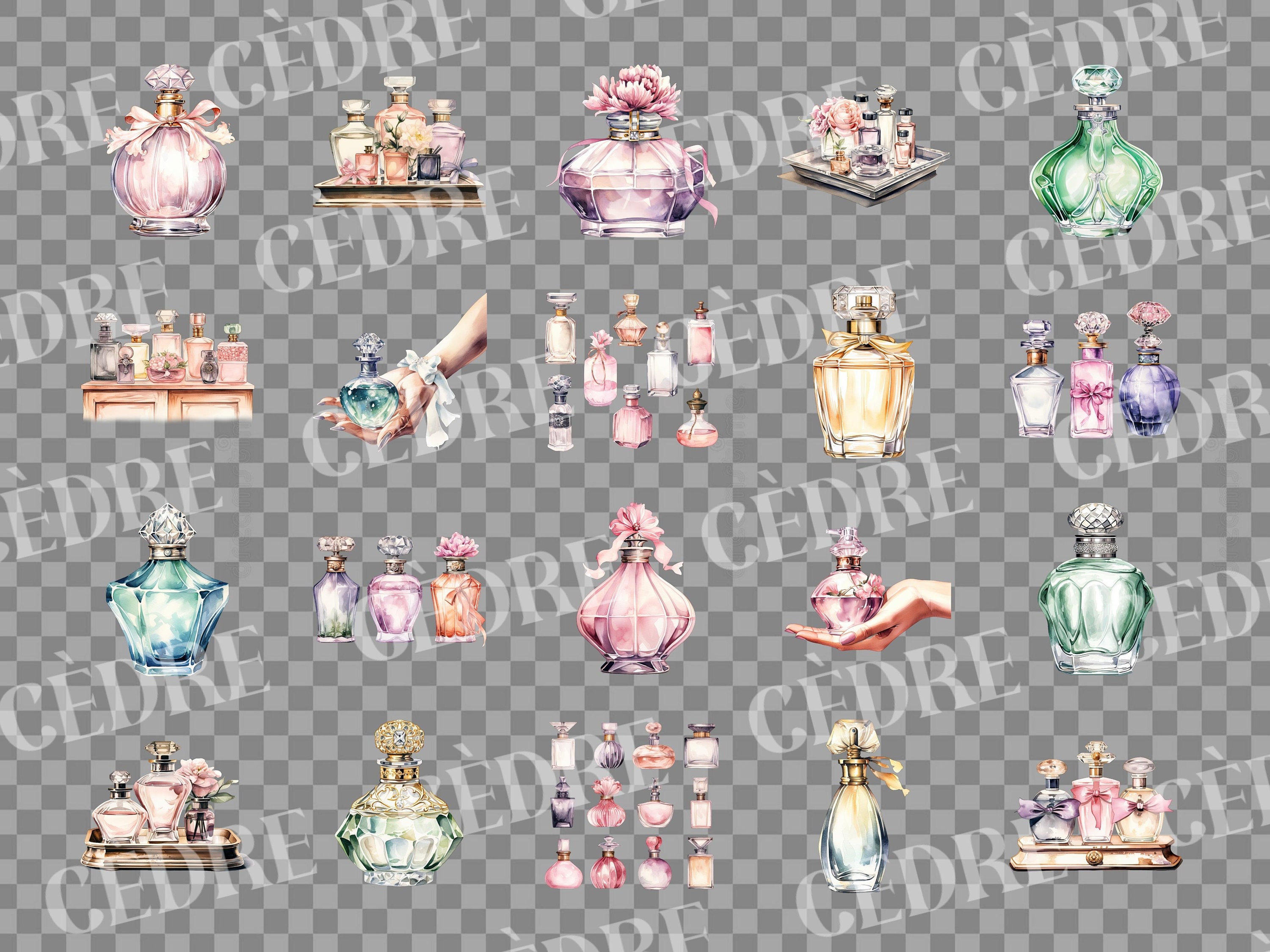 Watercolor Perfume Bottles Clipart, Perfume Bottle Clipart, Modern ...