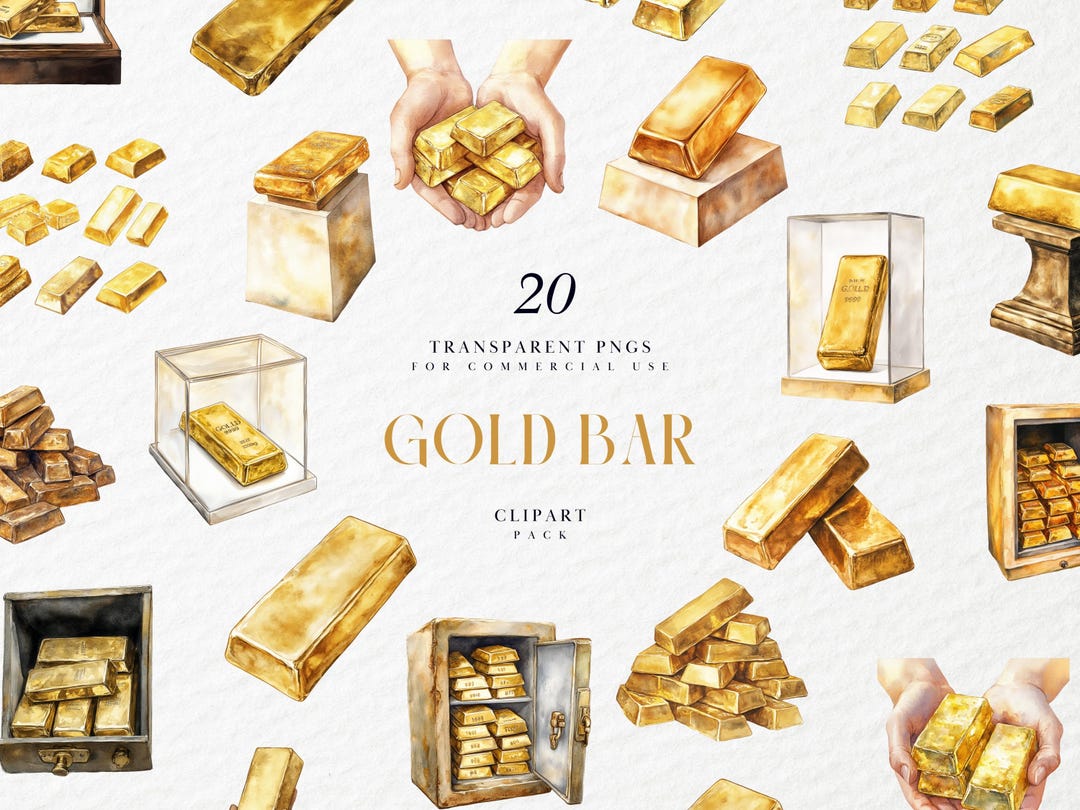 Watercolor Gold Bar Clipart, Golden Bars, Currency, Ancient Money, in a ...