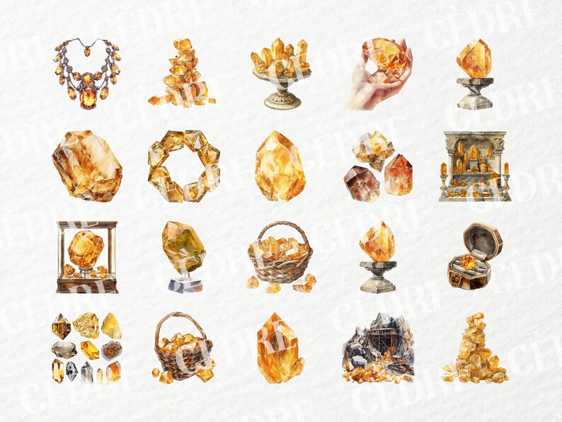 Watercolor Golden Topaz Clipart, Crystal Topaz Stone Clipart, Yellow ...