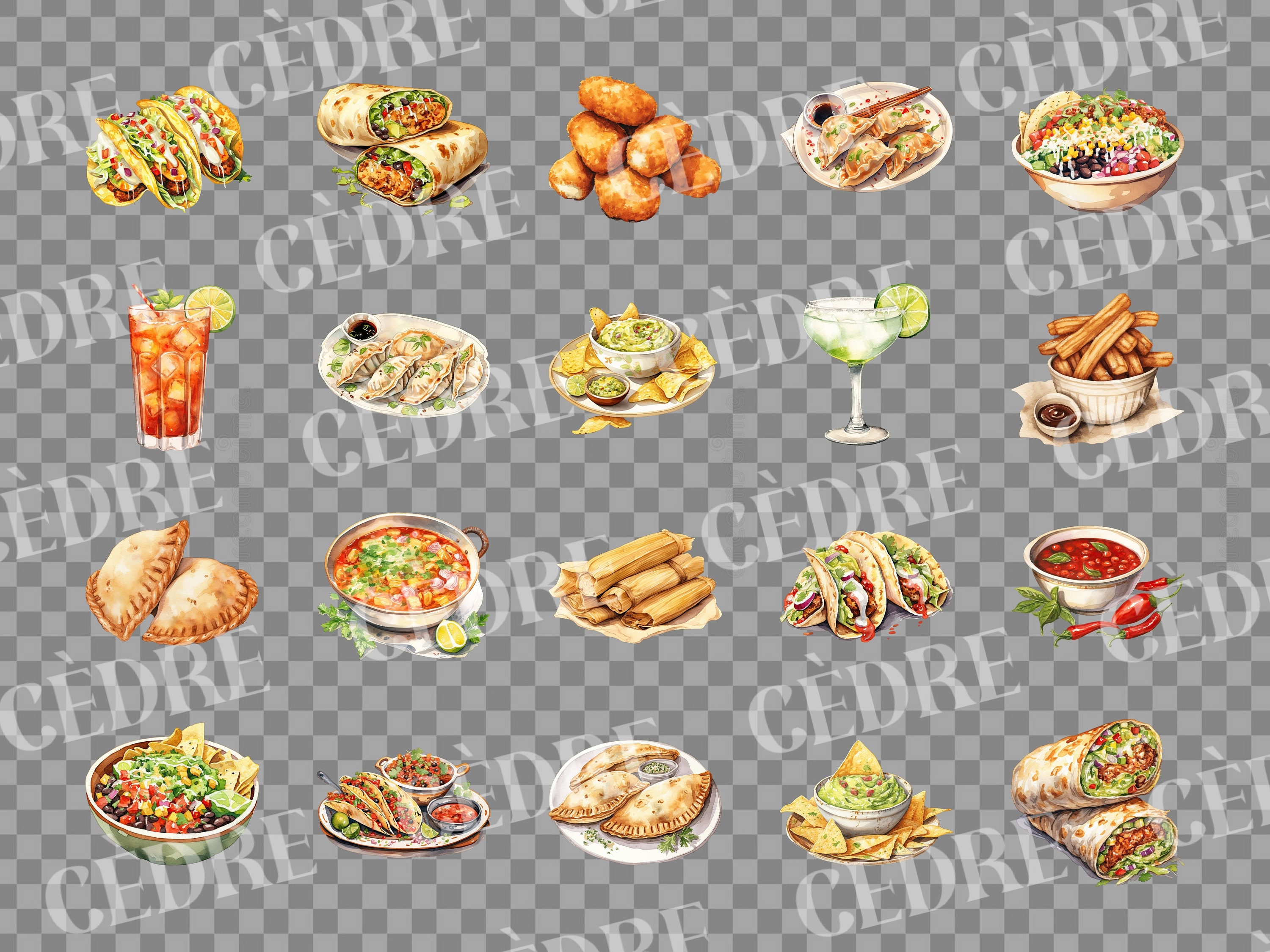 Watercolor Mexican Cuisine Clipart, Mexican Food Clipart, Texmex ...