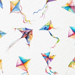 Watercolor Flying Kite Clipart, Kids Sky Kites, Childrens Toy, Festive ...