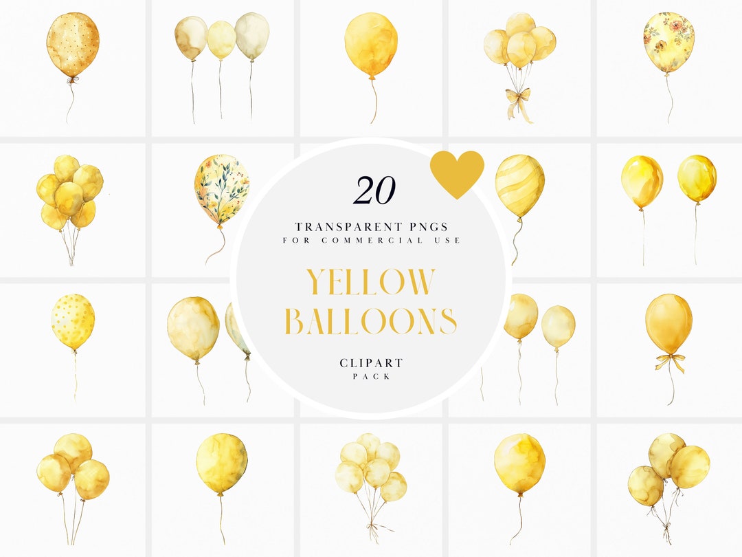 Watercolor Yellow Balloon Clipart, Yellow Balloons Clipart, Colorful ...