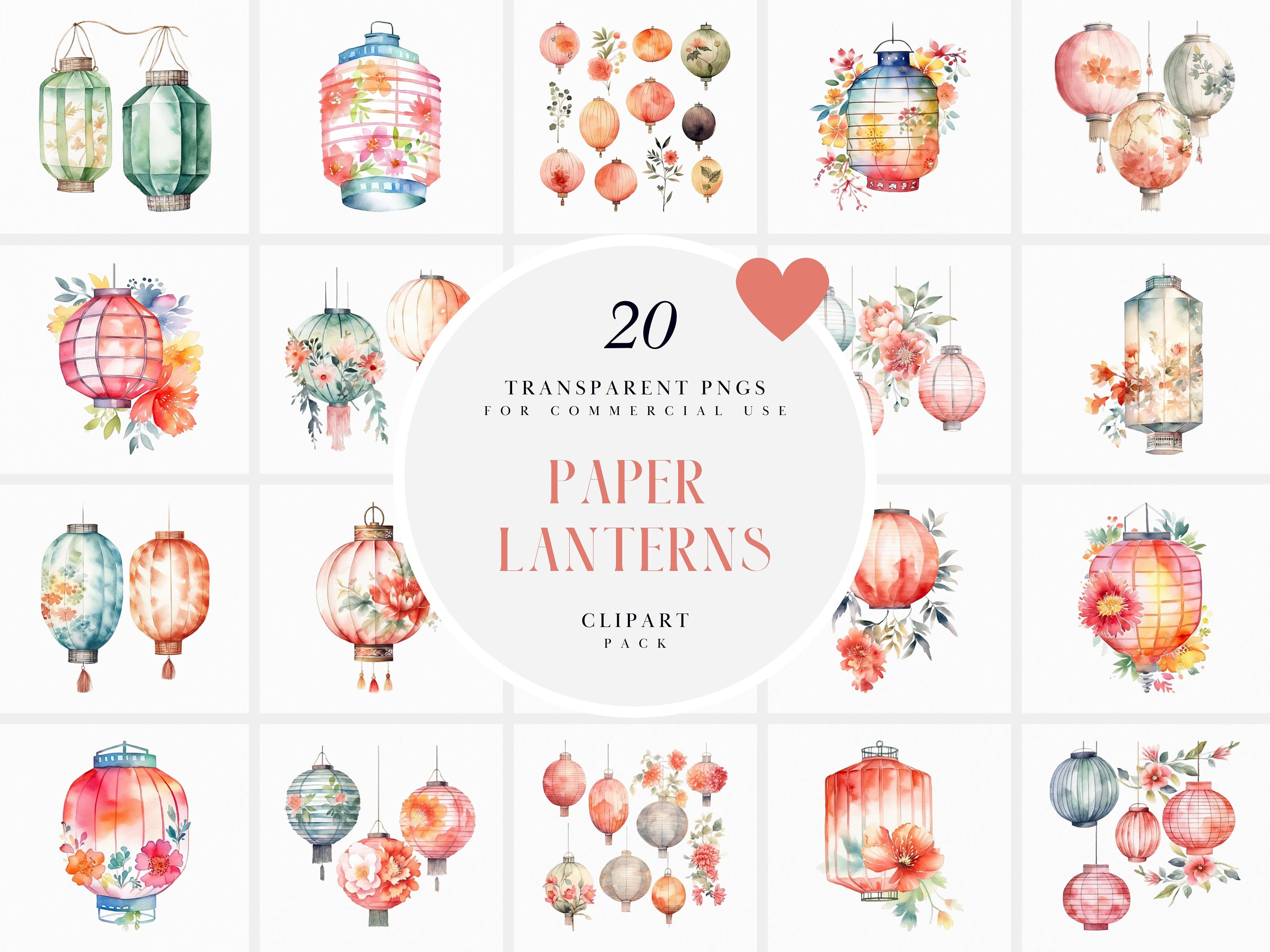 Watercolor Floral Paper Lantern Clipart Paper Lanterns - Etsy