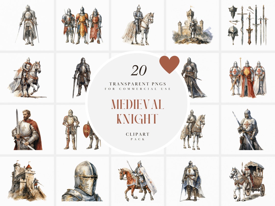 Watercolor Medieval Knight Clipart, Cavalier Royal Guard Crusader ...