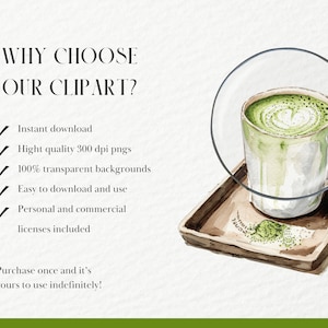 Watercolor Hot Matcha Latte Clipart, Traditional Green Matcha Tea ...