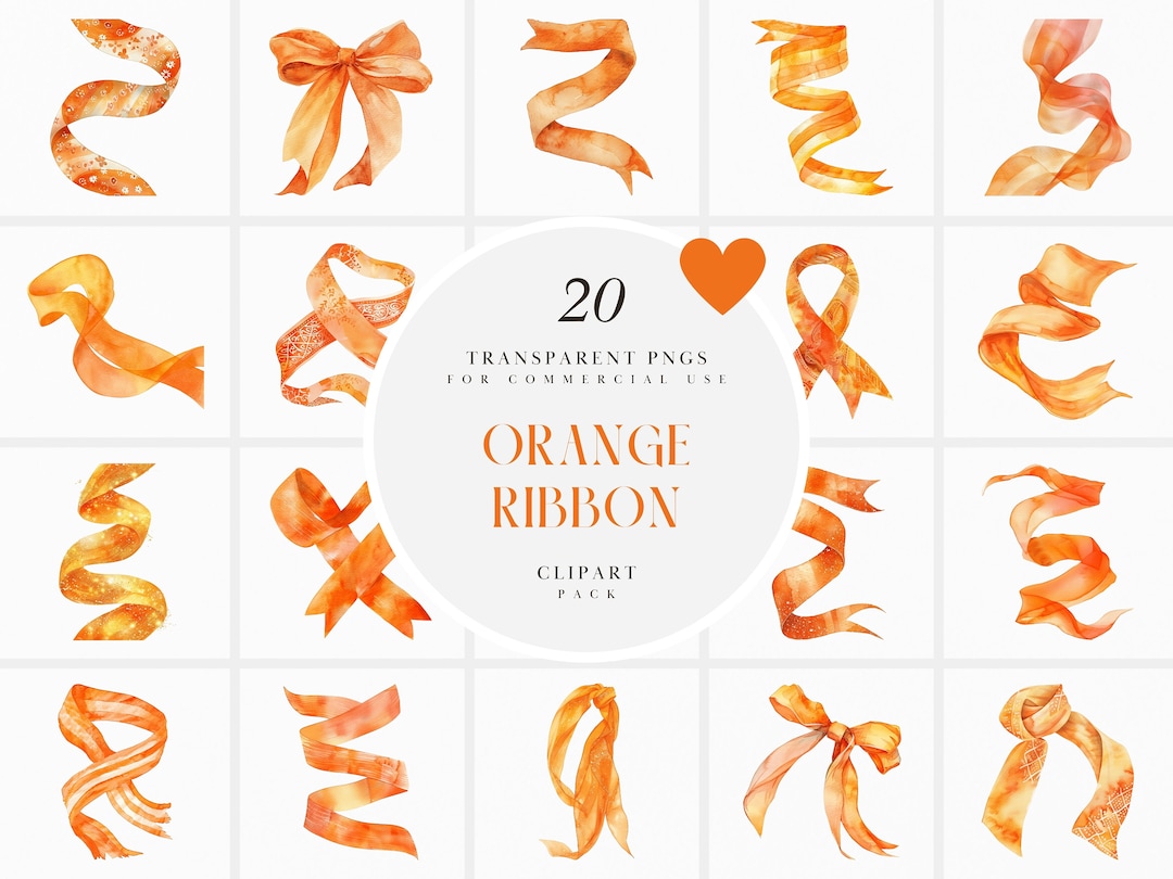 Watercolor Orange Ribbon Clipart, Orange Ribbons Clipart, Decorative ...