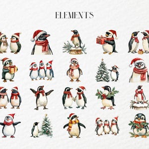 Watercolor Christmas Penguins Clipart, Cute Kids Illustration, Xmas ...