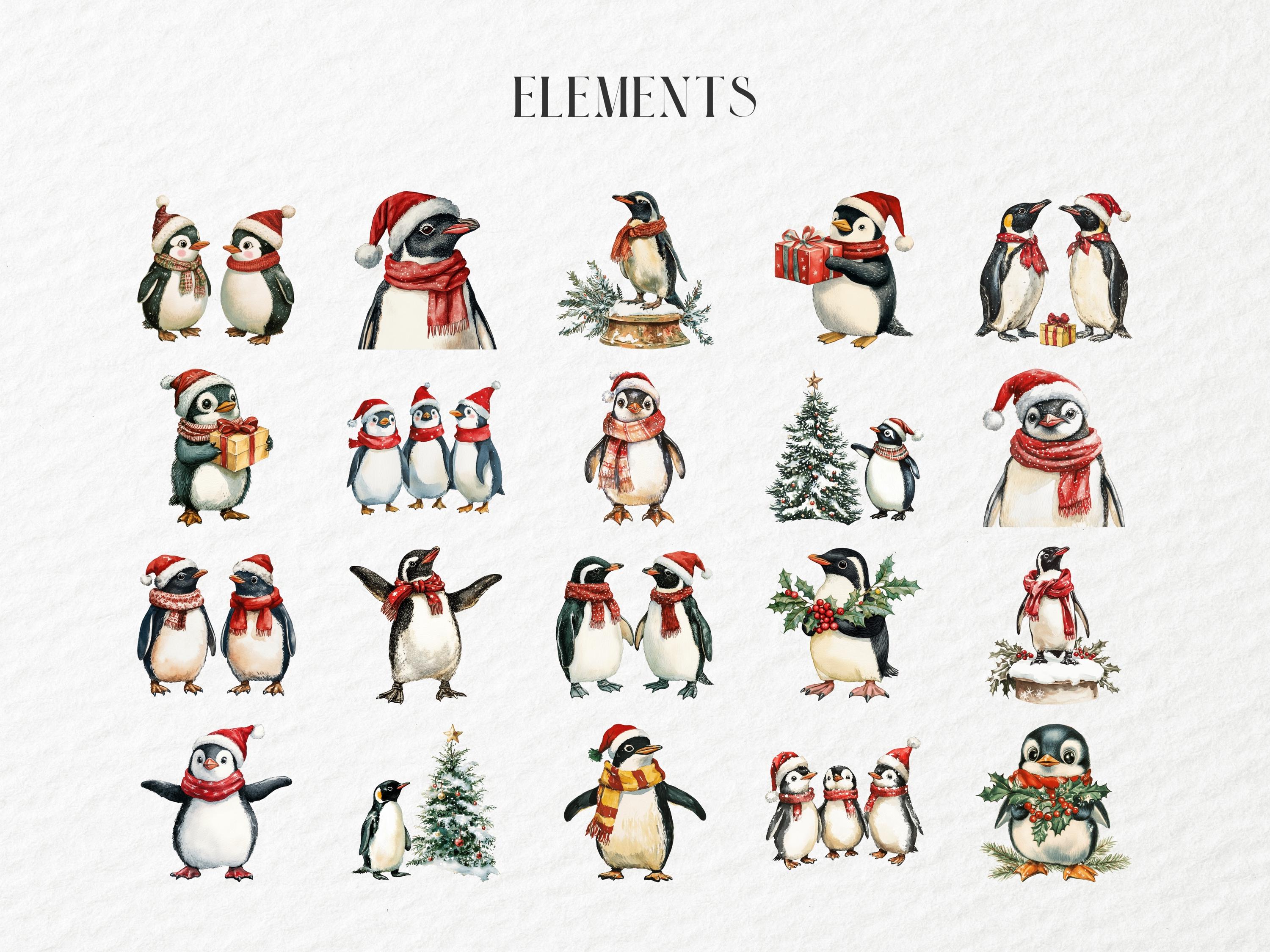 Watercolor Christmas Penguins Clipart, Cute Kids Illustration, Xmas ...