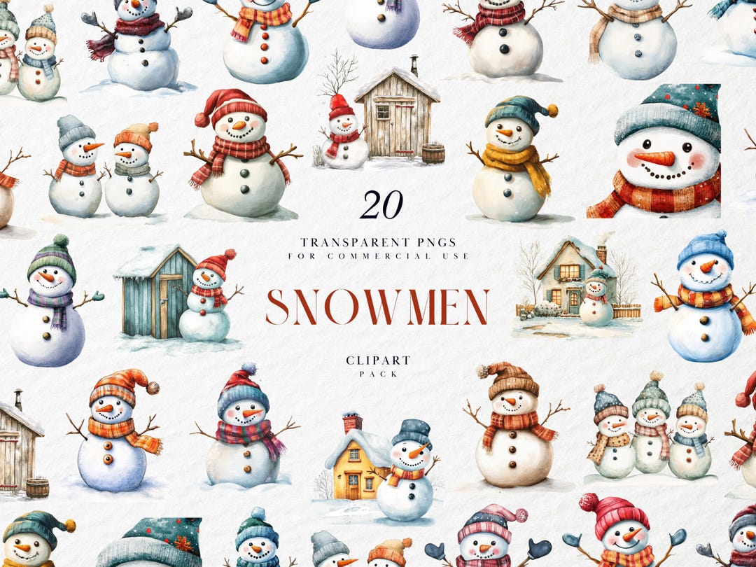 Watercolor Snowmen Clipart, Snowman, Frosty Friends, Vintage Rustic ...