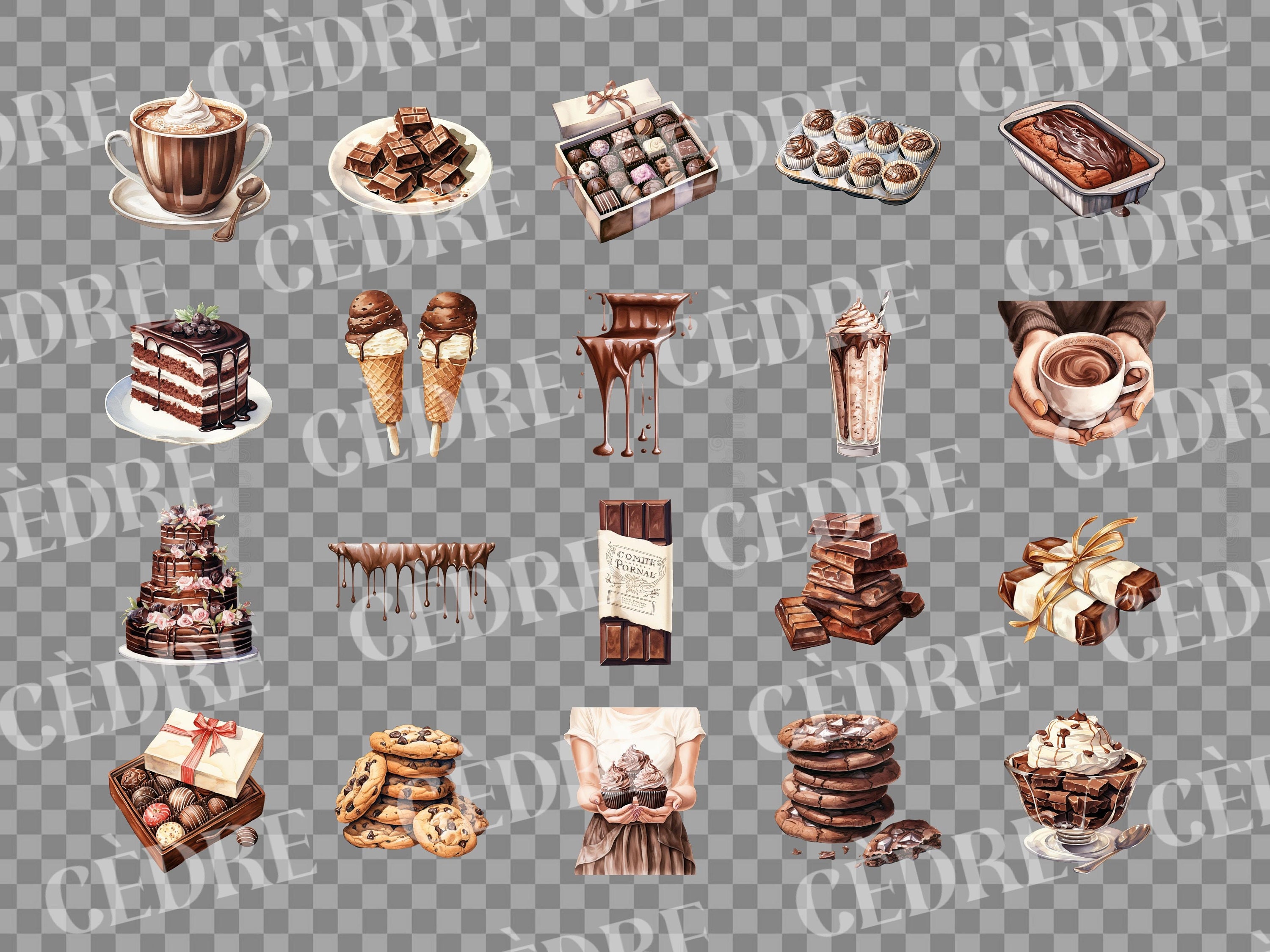 Watercolor Chocolate Sweets Clipart, Chocolate Dessert Clipart ...