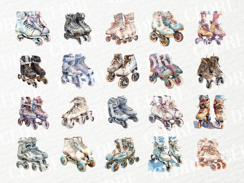 Watercolor Roller Blades Clipart, Groovy Rolling Blades Clipart ...