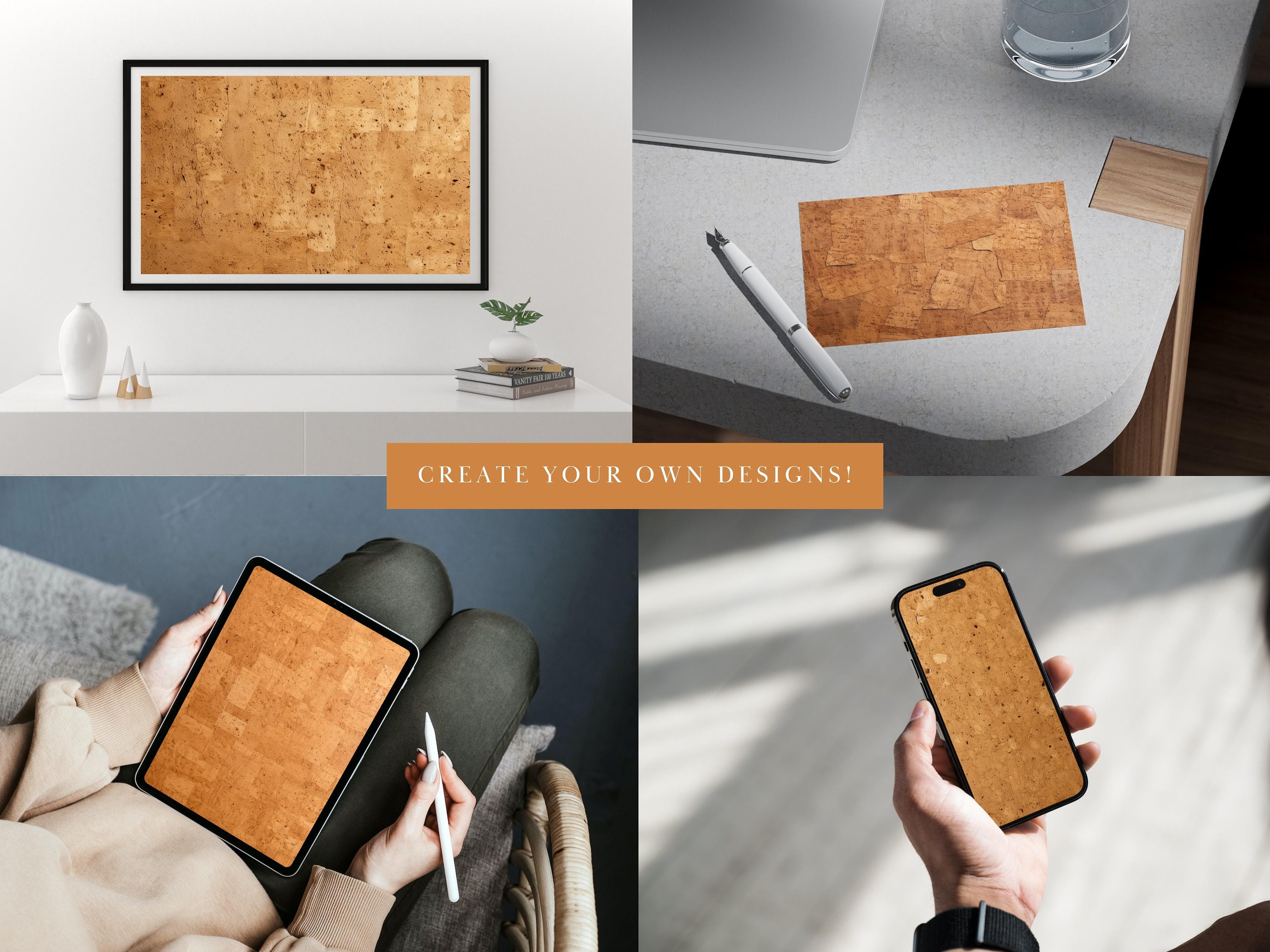 Cork Digital Papers, Cork Digital Patterns, Natural Cork Fabric Digital ...