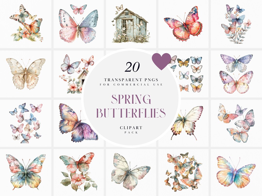Watercolor Spring Butterflies Clipart, Pastel Spring Butterfly Clipart ...